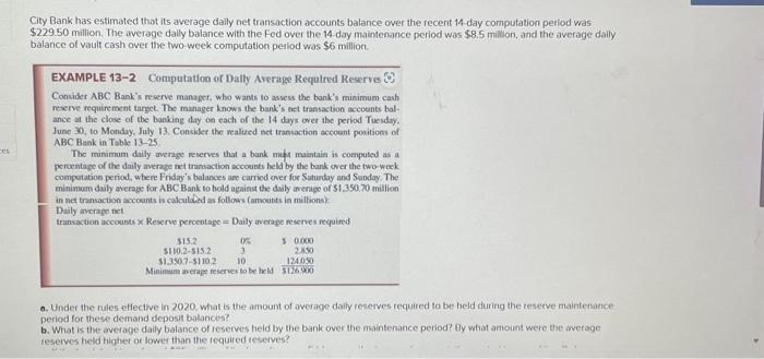 Solved City Bank has estimated thot its average daily net | Chegg.com