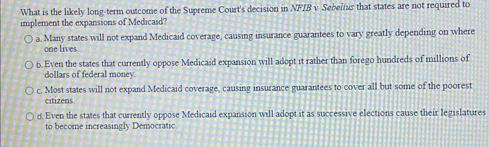 Solved What is the likely long-term outcome of the Supreme | Chegg.com