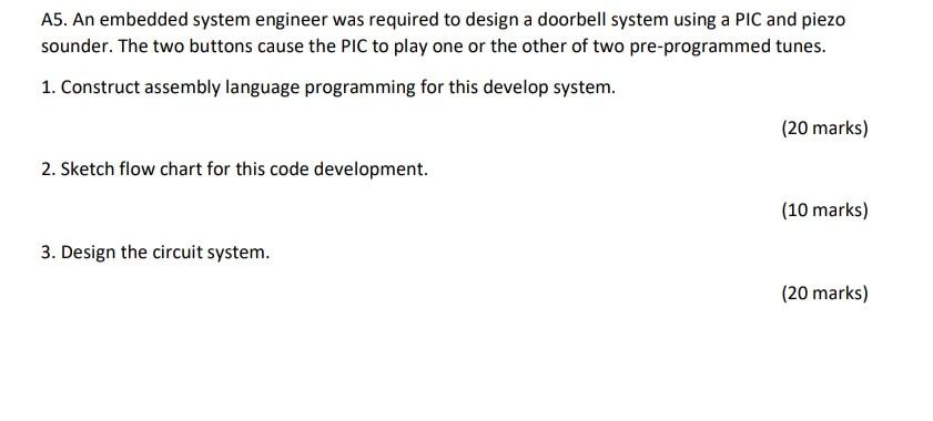 Solved A5. An embedded system engineer was required to | Chegg.com