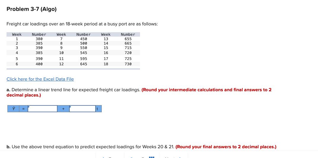 Solved Problem 3-7 (Algo)Freight car loadings over an | Chegg.com