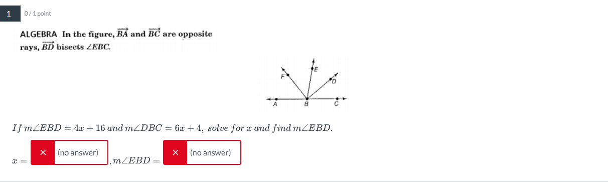 Solved 101 ﻿pointALGEBRA In the figure, vec(BA) ﻿and vec(BC) | Chegg.com
