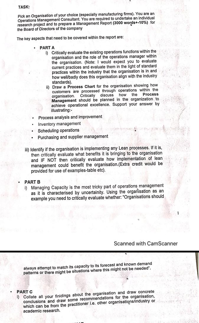 Solved TASK:Pick an Organisation of your choice (especially | Chegg.com