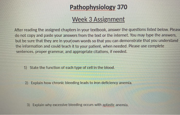 Solved Pathophysiology 370 Week 3 Assignment After reading | Chegg.com