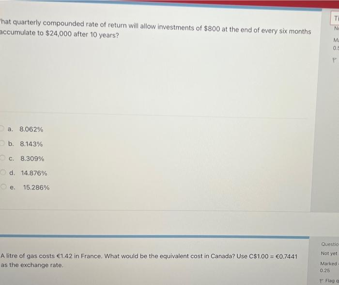 Solved та "hat quarterly compounded rate of return will | Chegg.com