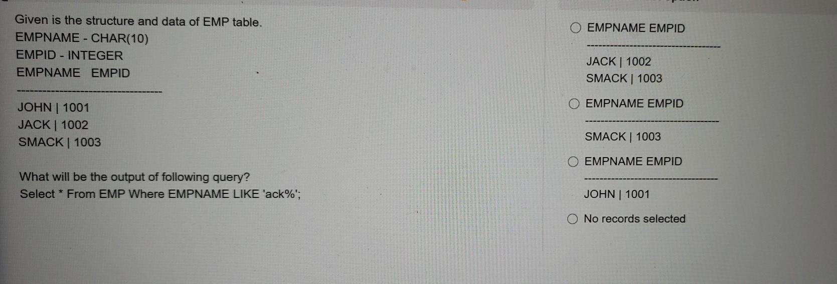 Solved EMPNAME EMPID Given is the structure and data of EMP | Chegg.com