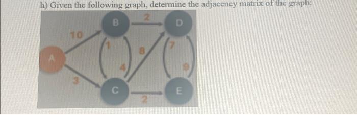 Solved h) Given the following graph, determine the adjacency | Chegg.com