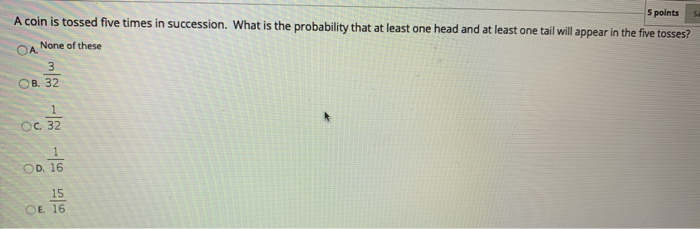 Solved 5 points A coin is tossed five times in succession. | Chegg.com