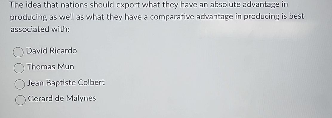 Solved The idea that nations should export what they have an | Chegg.com