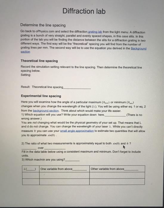 Diffraction lab Background Many textbooks or labs | Chegg.com