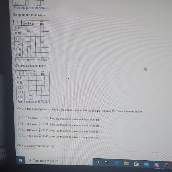 Solved Complete the tables for different values of p and =1 | Chegg.com