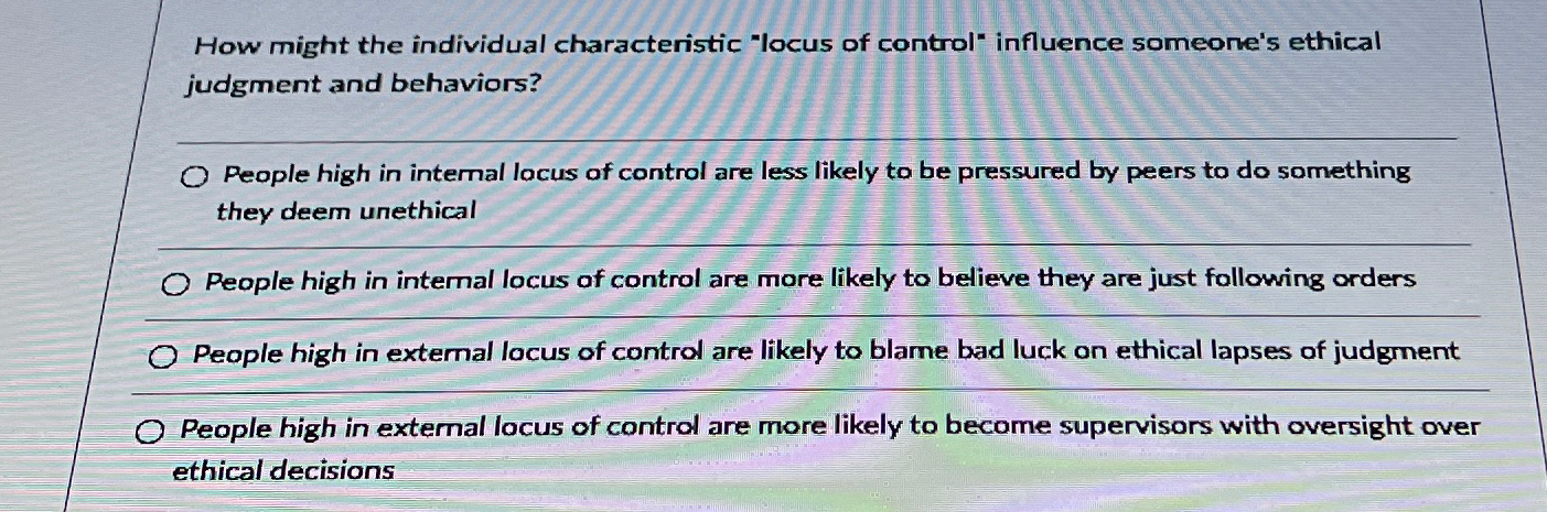 Solved How might the individual characteristic "locus of | Chegg.com