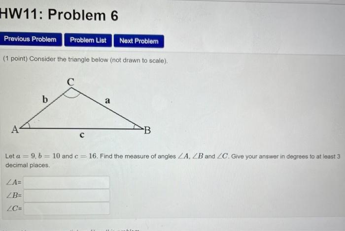 Solved (1 point) Consider the triangle below (not drawn to | Chegg.com