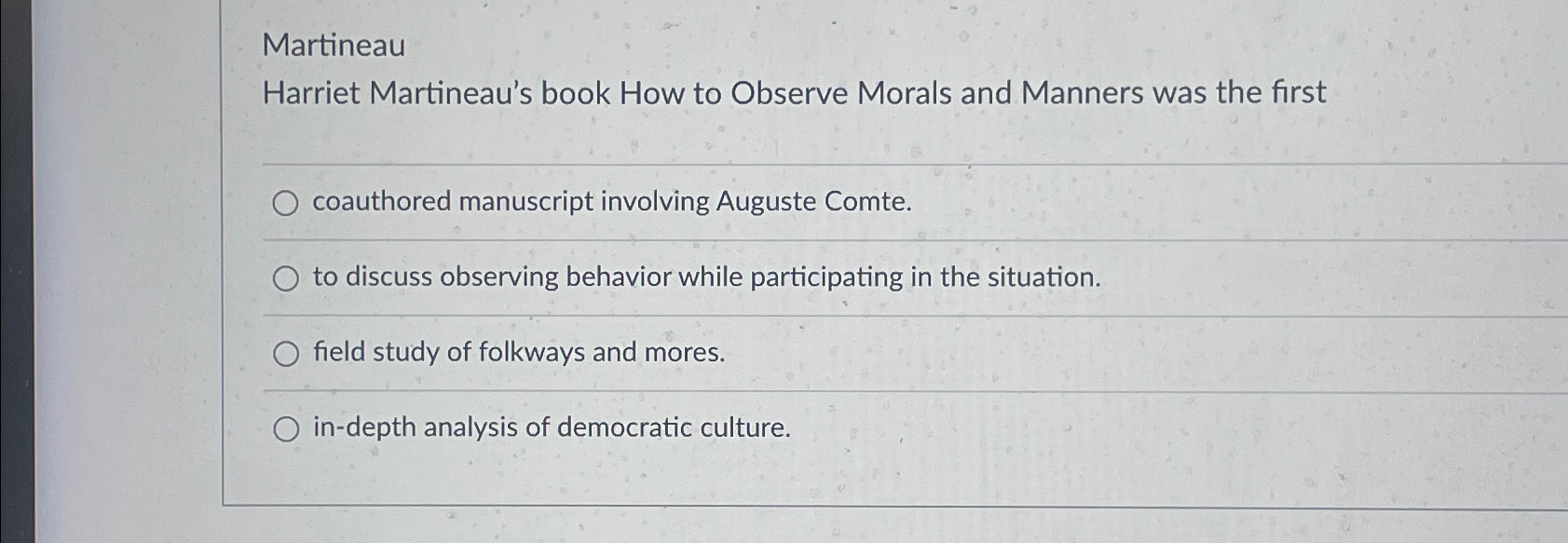 Solved MartineauHarriet Martineau's book How to Observe | Chegg.com
