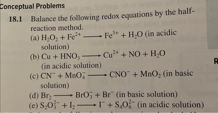 Solved eptual Problems 1 Balance the following redox | Chegg.com