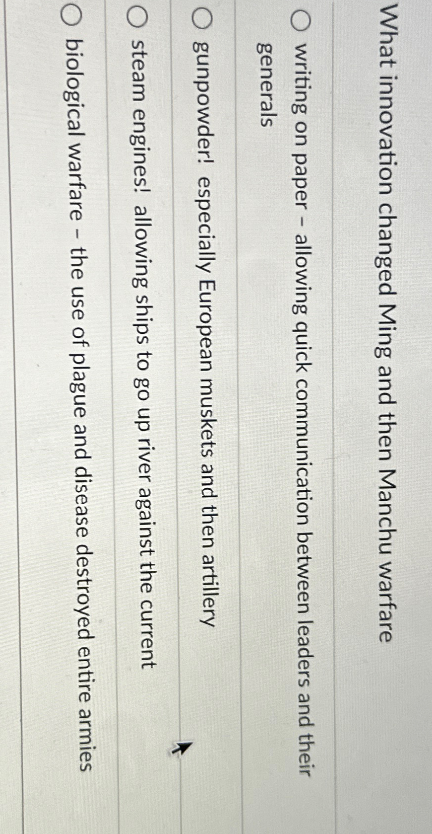 Solved What innovation changed Ming and then Manchu | Chegg.com
