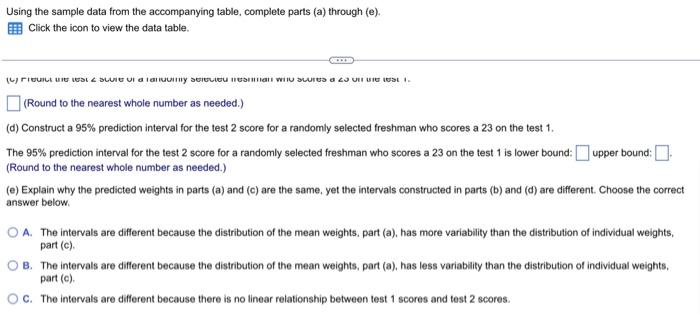 Solved Using the sample data from the accompanying table, | Chegg.com