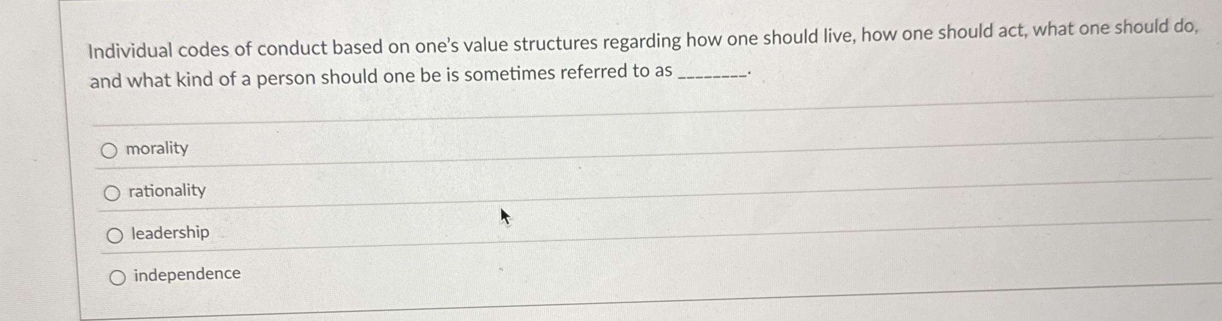 Solved Individual codes of conduct based on one's value | Chegg.com
