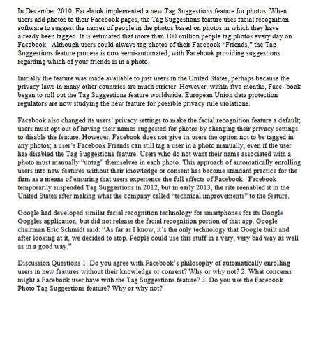 Solved Facebook Raises Privacy Issues Since its founding in | Chegg.com