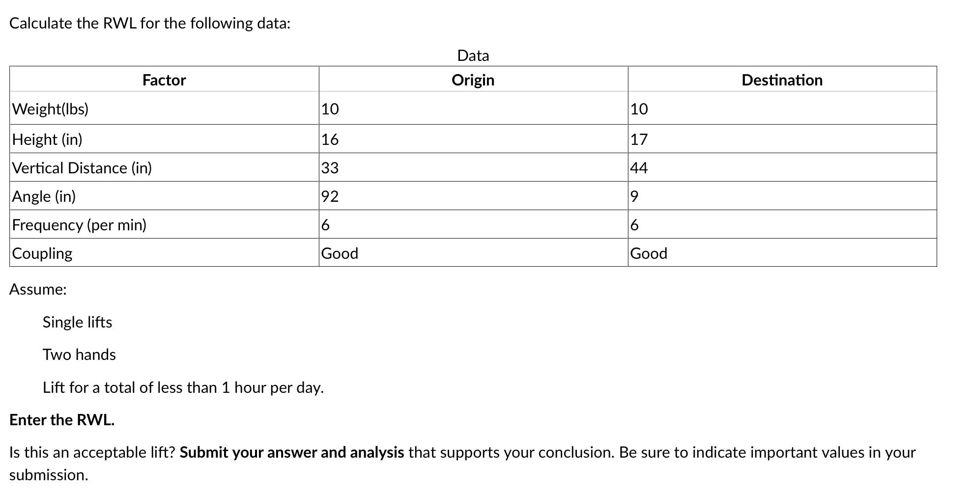 Solved Calculate the RWL for the following | Chegg.com