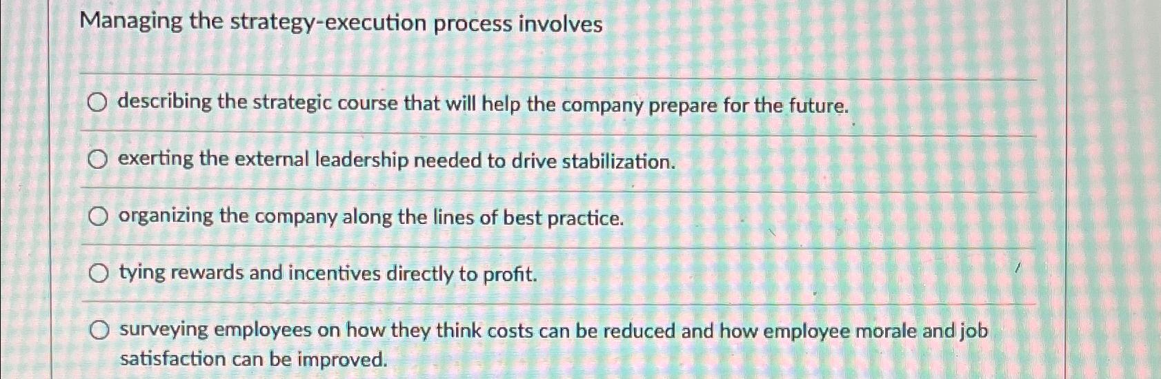 Solved Managing the strategy-execution process | Chegg.com