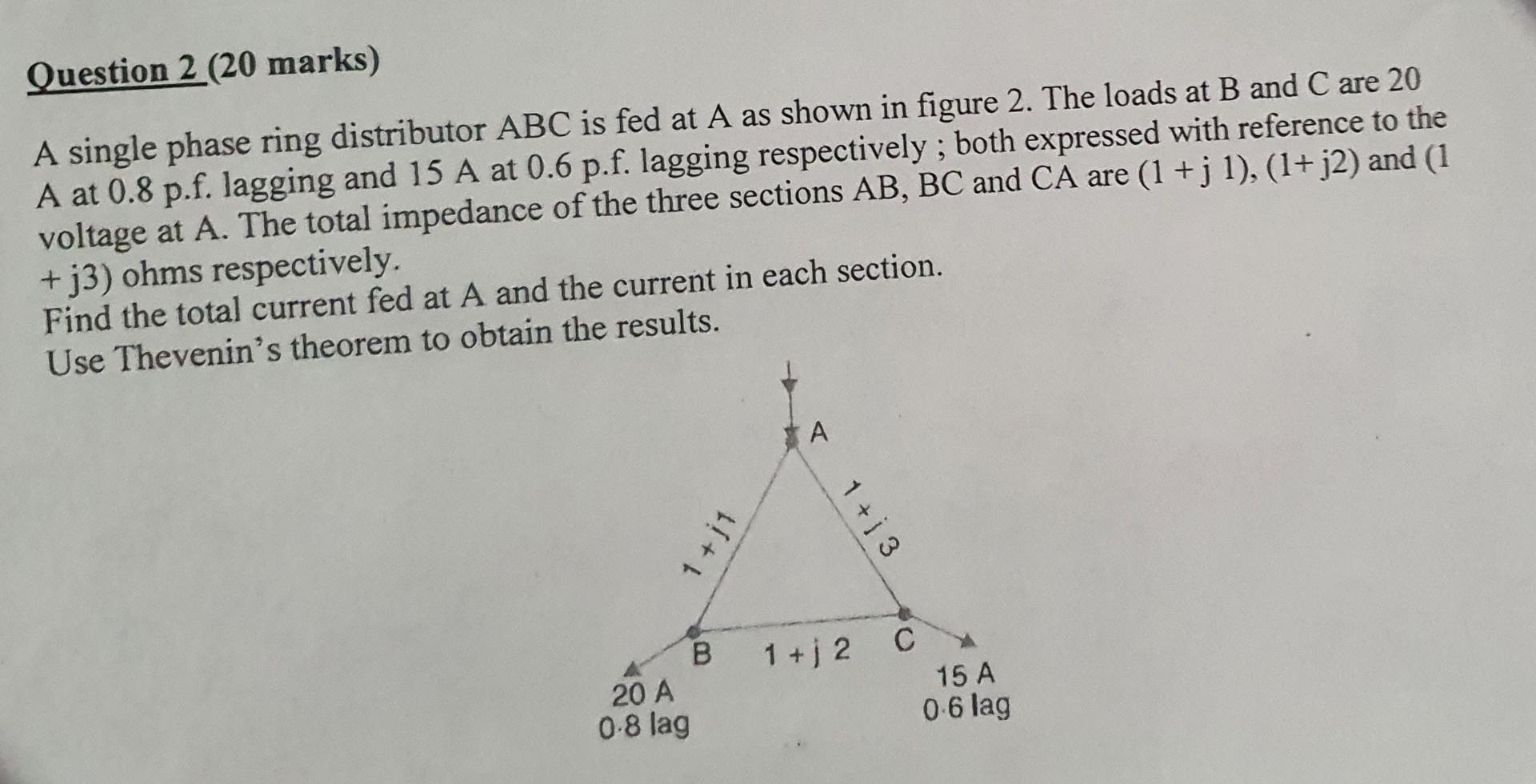 Solved Question 2 (20 marks) A single phase ring distributor | Chegg.com