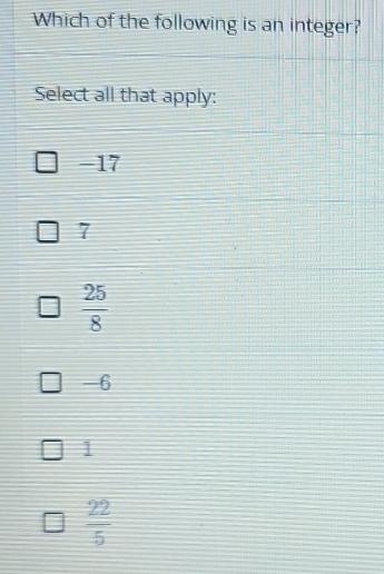 Solved Which of the following is an integer?Select all that | Chegg.com