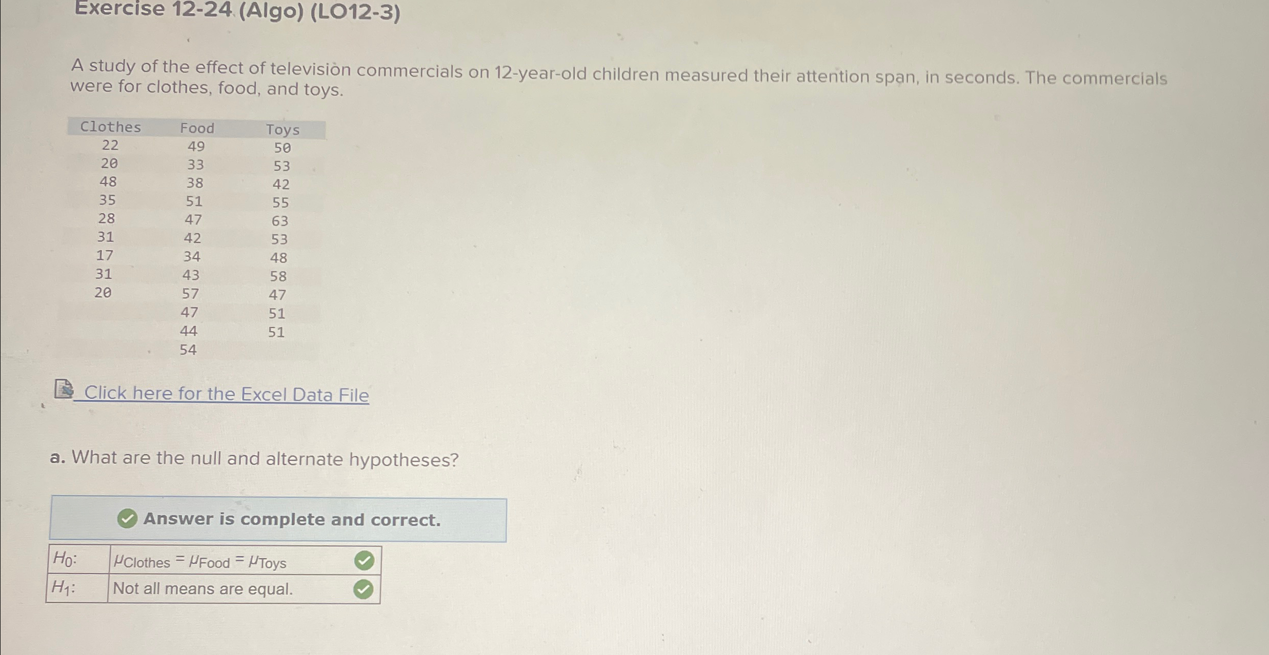 Solved Exercise 12-24 (Algo) (L012-3)A study of the effect | Chegg.com