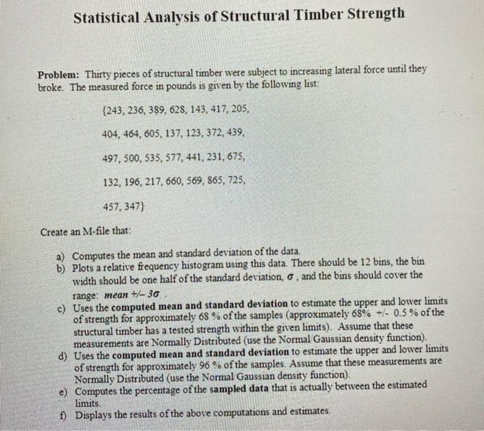 Solved Statistical Analysis of Structural Timber Strength | Chegg.com
