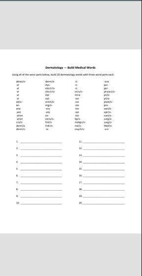 Dermatology - Build Medical Words galite rarts boto | Chegg.com