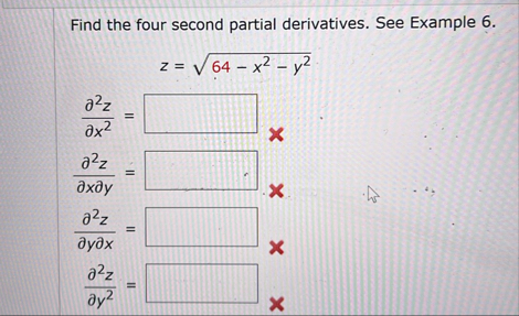 Solved Find the four second partial derivatives. See Example | Chegg.com