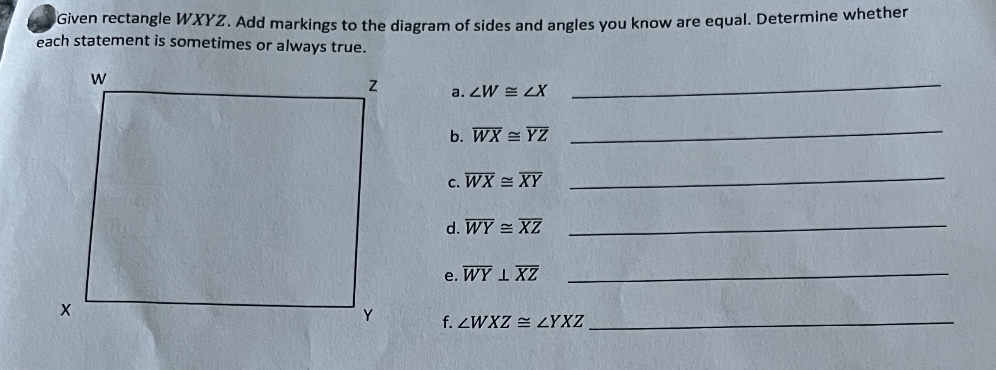 Solved Given rectangle WxYZ. ﻿Add markings to the diagram of | Chegg.com