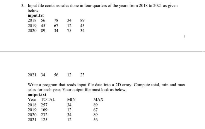 Solved C++ Input file contains sales done in four quarters | Chegg.com