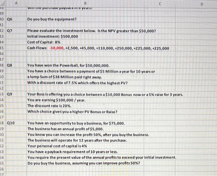 Solved Excel on-line Problems using payback and discounted | Chegg.com