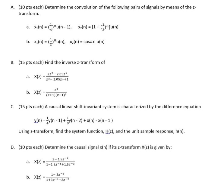 Solved A. (10 pts each) Determine the convolution of the | Chegg.com