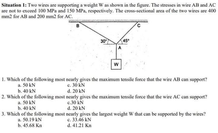 Solved Situation 1: Two wires are supporting a weight Was | Chegg.com