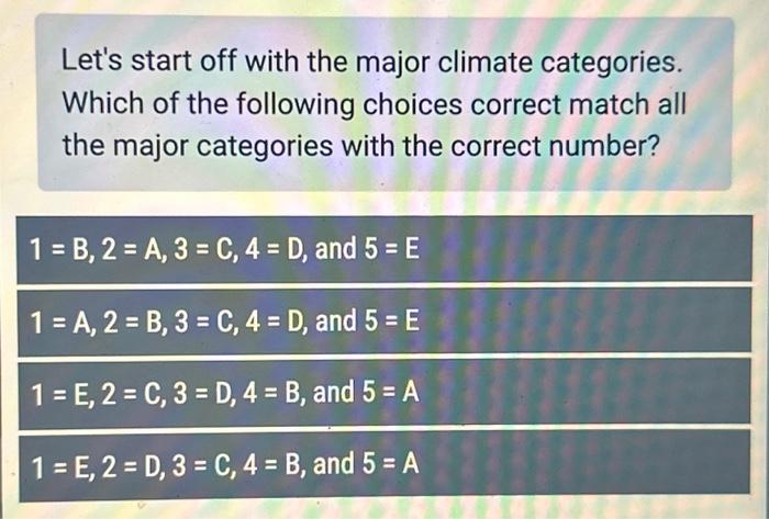 Solved Let's start off with the major climate categories. | Chegg.com