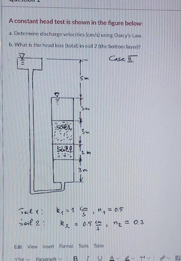 Solved A constant head test is shown in the figure below: a. | Chegg.com