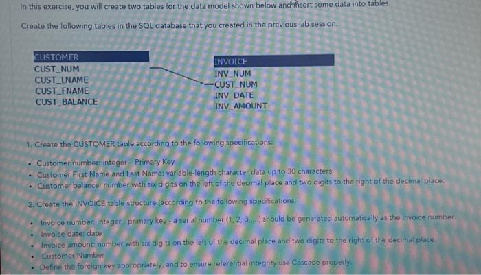 Solved In this exercise, you will create two tables for the | Chegg.com