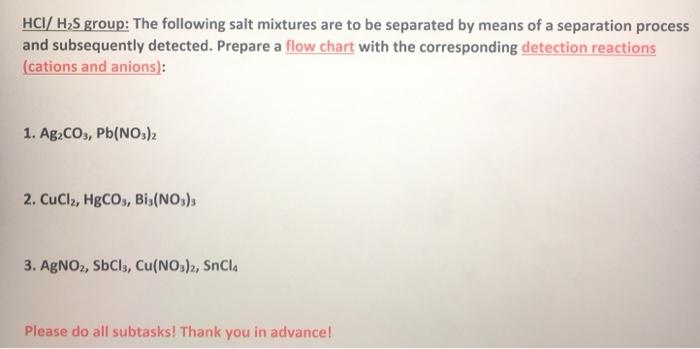 Solved HCI/ HS group: The following salt mixtures are to be | Chegg.com