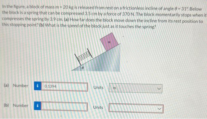 Solved In the figure, a block of mass m=20 kg is released | Chegg.com