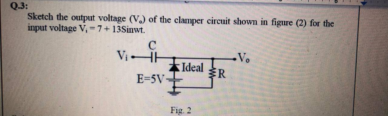 Solved Q.3: Sketch the output voltage (V.) of the clamper | Chegg.com