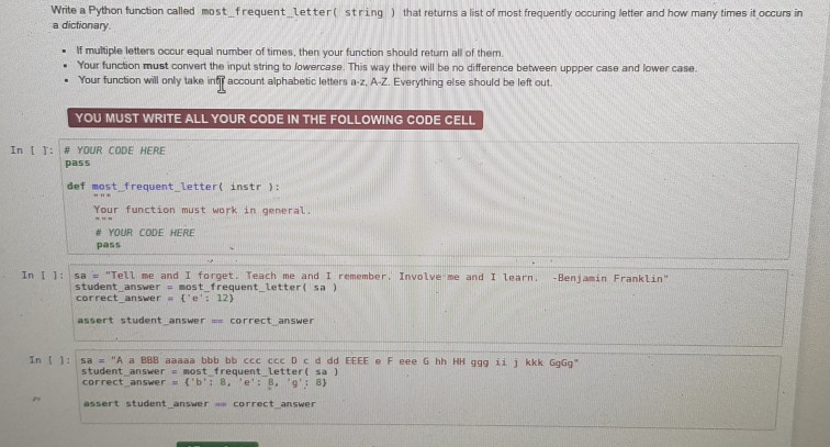 Solved Write A Python Function Called Mostfrequentletter 