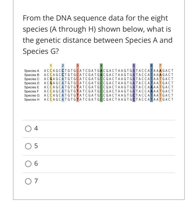 Solved From the DNA sequence data for the eight species (A | Chegg.com