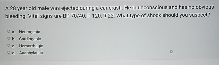 Solved A 28 ﻿year old male was ejected during a car crash. | Chegg.com