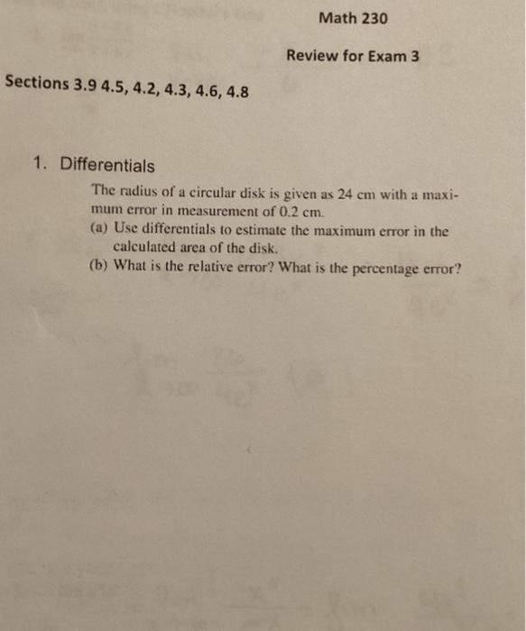 Solved 1. Differentials The radius of a circular disk is | Chegg.com