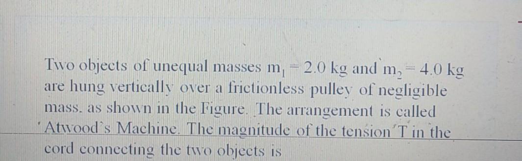 Solved Two objects of unequal masses m, - 2.0 kg and m = 4.0 | Chegg.com