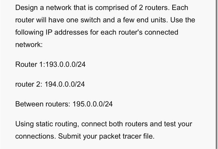 Design a network that is comprised of 2 routers. Each | Chegg.com