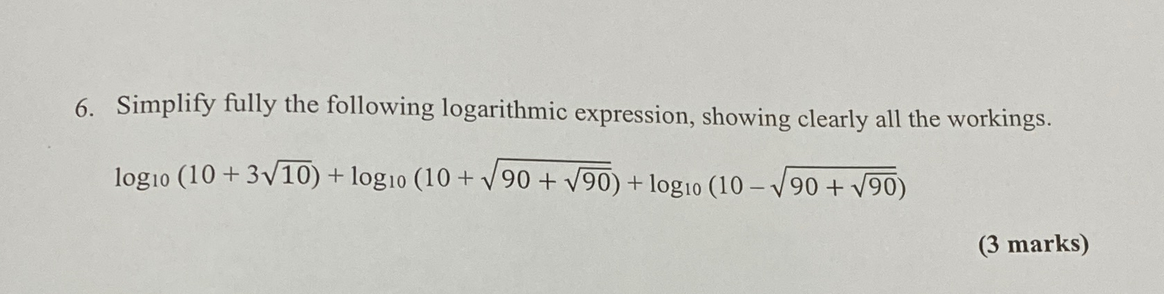 Solved Simplify fully the following logarithmic expression, | Chegg.com