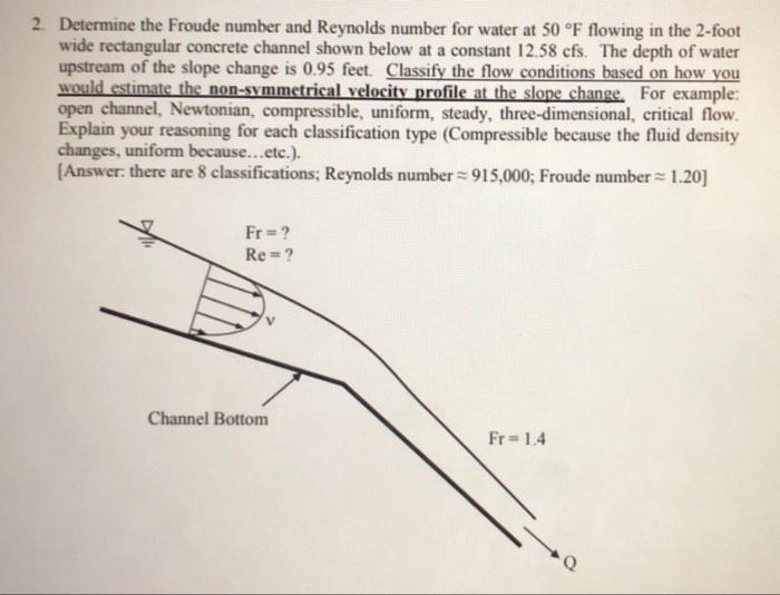 Solved 2. Determine the Froude number and Reynolds number | Chegg.com