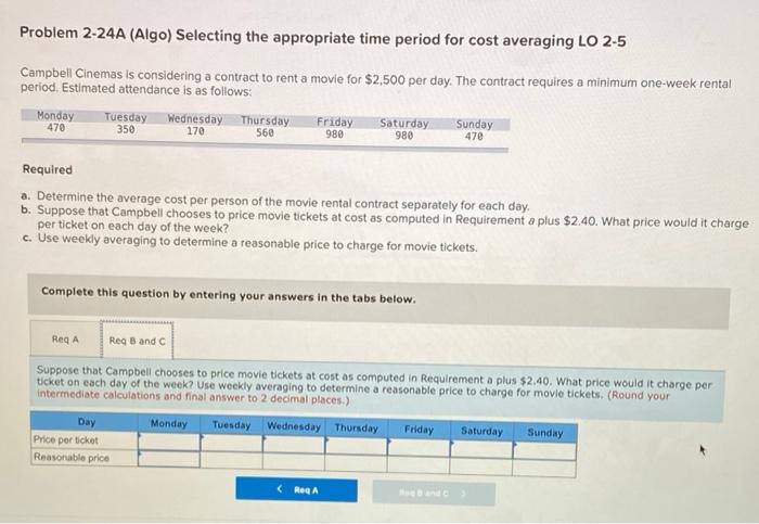 Solved Problem 2-24A (Algo) Selecting the appropriate time | Chegg.com